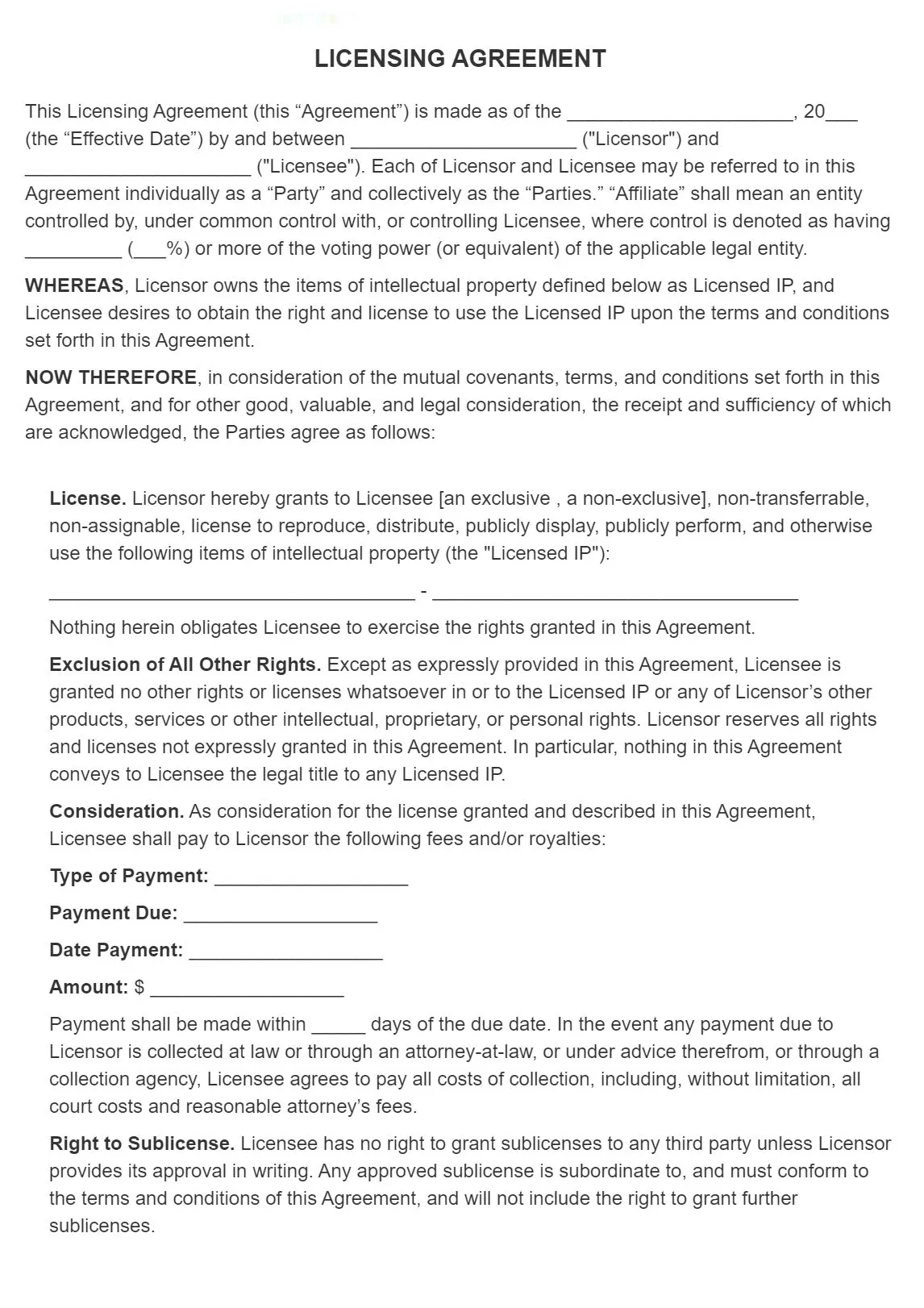 Licensing Agreement - PDFSimpli